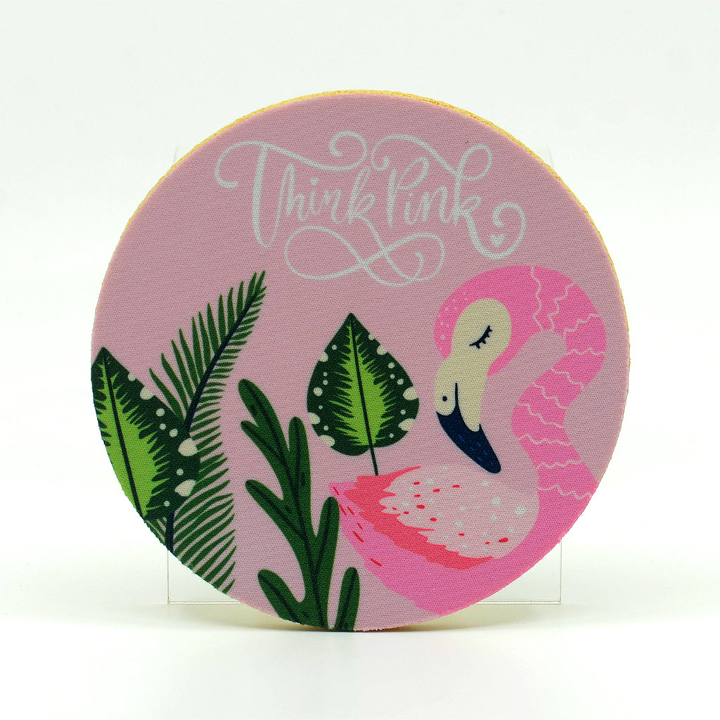 Think Pink Flamingo Rubber Home Coaster – Funky Flamingo Gifts